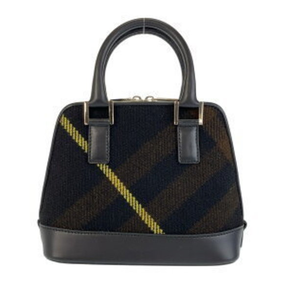Burberry | Bags | Burberry Check Pattern Black Wool Leather Handbag ...